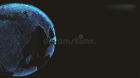 Earth Rotating Loop Of Rotating Glowing Dots Stylised World Globe With Orbits With Copy Space