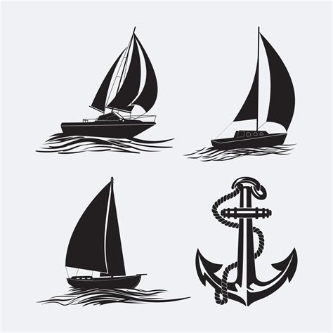 Sailboat And Anchor Nautical Silhouette Icons Set 75541419 Vector Art