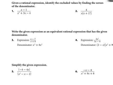 solved given a rational expression identify the excluded