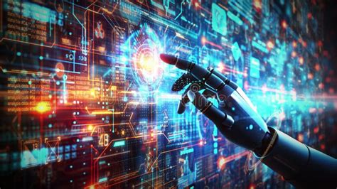Robot Hand Interacting With Futuristic Interface And Data Analysis Code Stock Footage Video Of