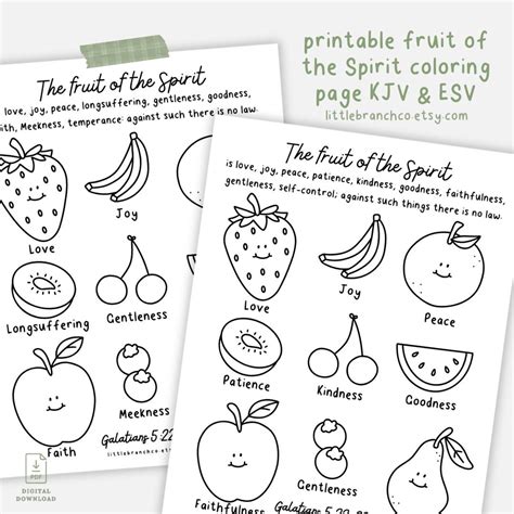 Fruit Of The Spirit Coloring Page Kjv And Esv Bible Lesson Digital