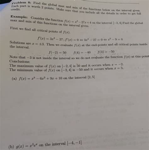 Solved Problem 8 Find The Global Max And Min Of The