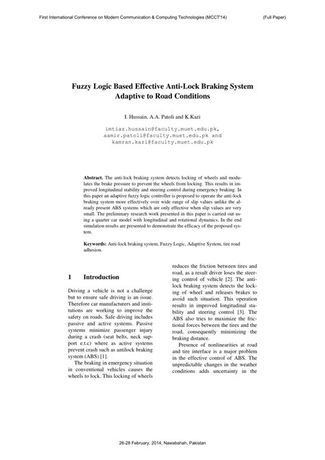 pdf fuzzy logic based effective anti lock braking system adaptive to