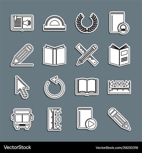 Set Line Pencil Measuring Height And Length Open Vector Image