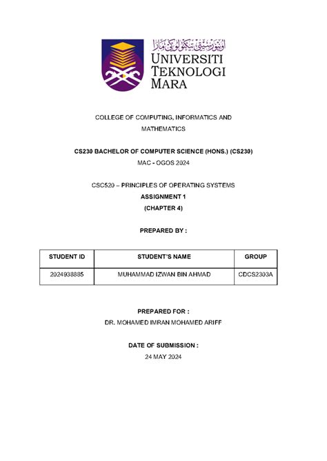 Assignment 1 Csc520 Chapter 4 College Of Computing Informatics And Mathematics Cs230