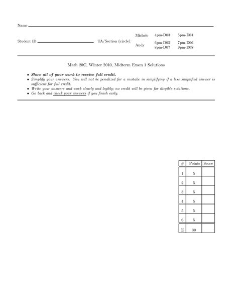 Midterm Exam 1 Solutions Calculus And Analytical Geometry Science And Engineering Math 20c
