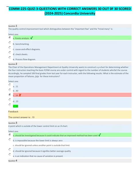 Comm 225 Quiz 3 Questions With Correct Answers 30 Out 0f 30 Scored