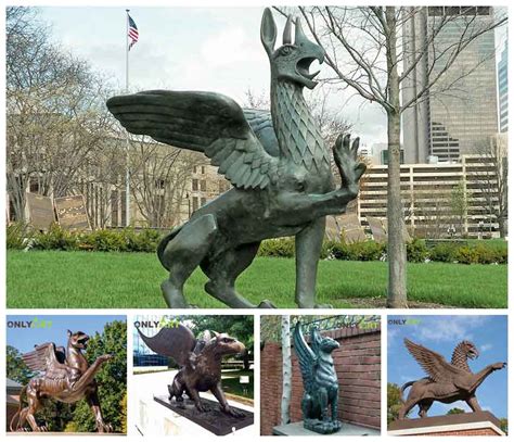 Garden Ancient Large Bronze Vianney Griffin Gryphon Statue Oab Vg1