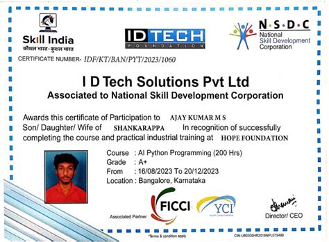 Ajay Kumar M S On Linkedin Ai Python Skillsdevelopment Skillindia Idtech Nsdc
