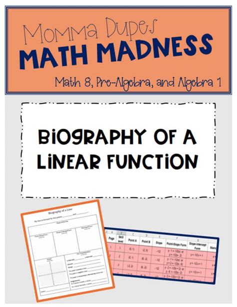 Linear Functions Biography Of A Line Slope Intercept Form Activity Project
