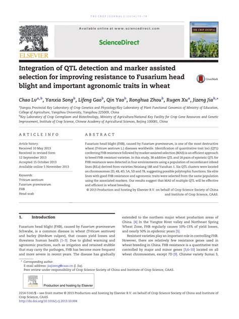 Pdf Integration Of Qtl Detection And Marker Assisted Selection For Improving Resistance To