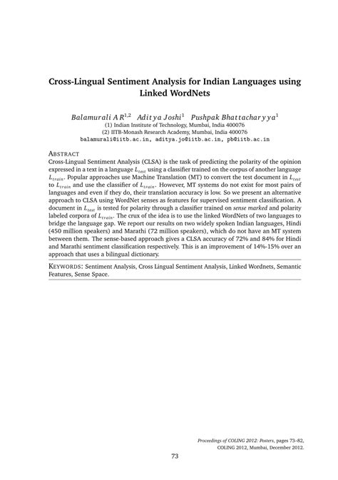 Pdf Cross Lingual Sentiment Analysis For Indian Languages Using