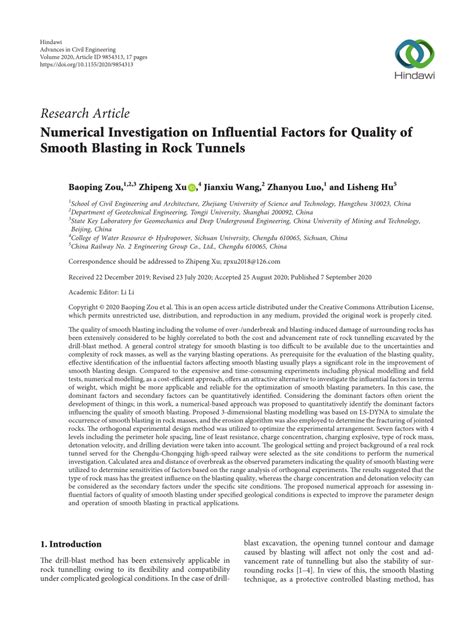 Pdf Numerical Investigation On Influential Factors For Quality Of Smooth Blasting In Rock Tunnels