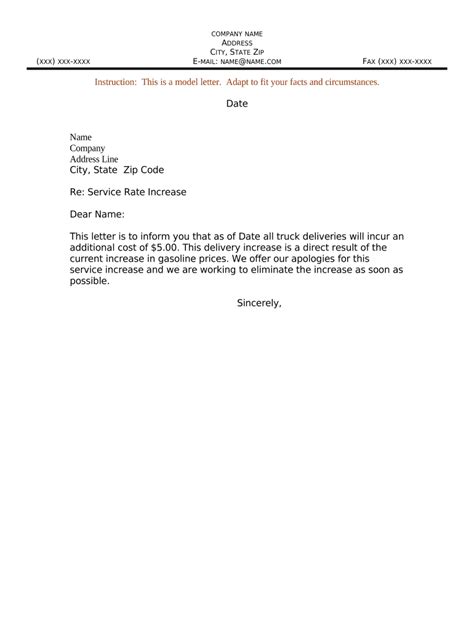 Notice Of Rate Increase Letter Template