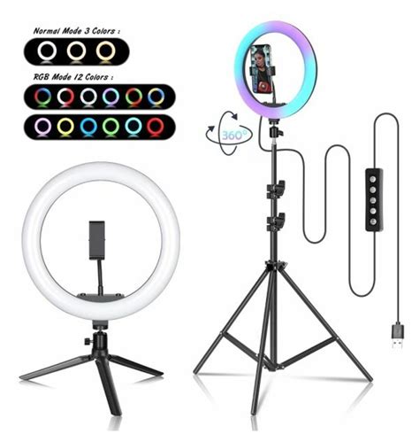 12 Rgb 셀카 링 Led 조명 스탠드 삼각대 사진 스튜디오 밝기 조절 램프 전화 유튜브 메이크업 비디오 티몬