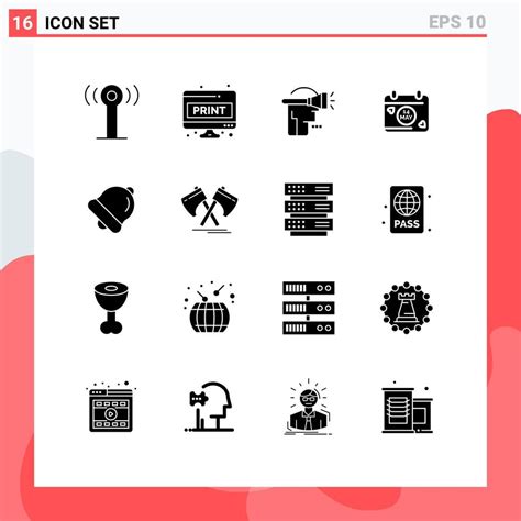 16 Universal Solid Glyphs Set For Web And Mobile Applications Education Alarm Head Day Calendar