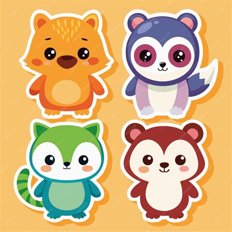 Cute Cartoon Animal Stickers Premium Ai Generated Vector