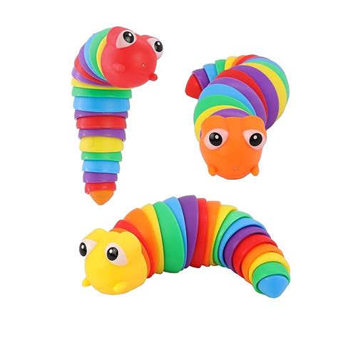 Buy Rainbow Wriggly Worm Fidget Toy Articulated Sensory Stress And Anxiety Relief Autism