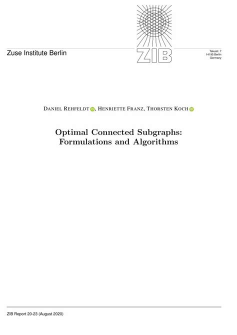Pdf Optimal Connected Subgraphs Formulations And Algorithms