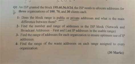 solved q2 an isp granted the block 195 60 56 0 24 the isp