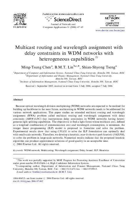 Pdf Multicast Routing And Wavelength Assignment With Shared Protection In Multi Fiber Wdm Mesh
