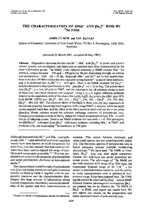 Pdf The Characterization Of [hse]− And [sex]2− Ions By 77se Nmr