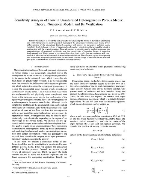 Pdf Sensitivity Analysis Of Flow In Unsaturated Heterogeneous Porous Media Theory Numerical