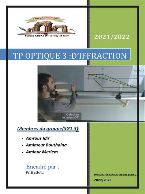 Tp Diffraction Pdf Diffraction Optique Tp Diffraction Pdf Diffraction Optique