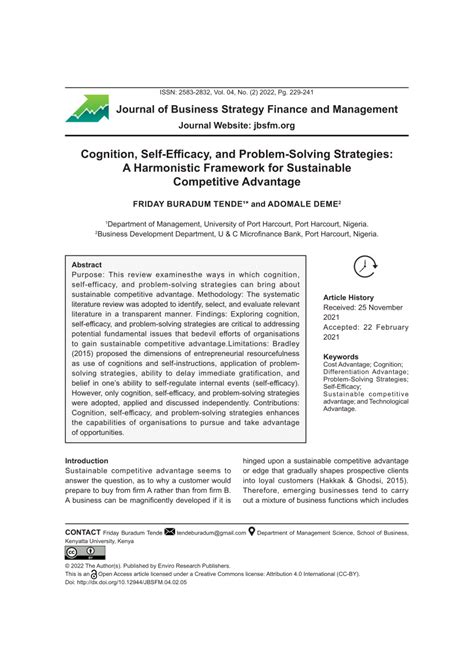 Pdf Cognition Self Efficacy And Problem Solving Strategies A