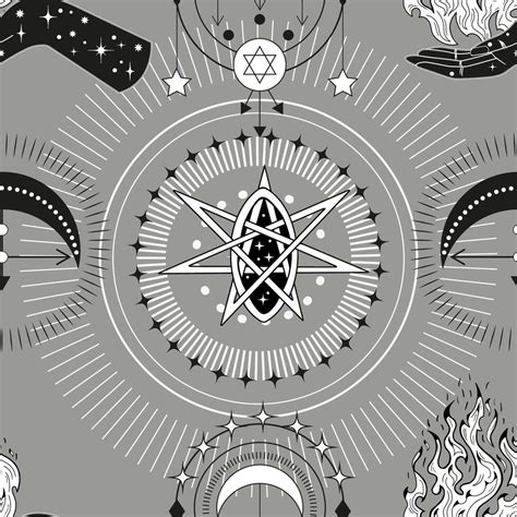 Seamless Pattern With Hands Of Fortune Teller Pentagram And Mystical Symbols Tattoo Poster Or
