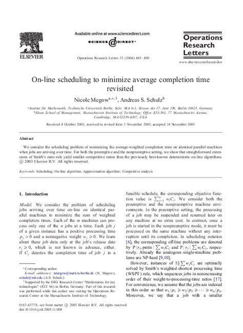 Pdf Scheduling To Minimize Average Completion Time Off Line And On Line Approximation Algorithms