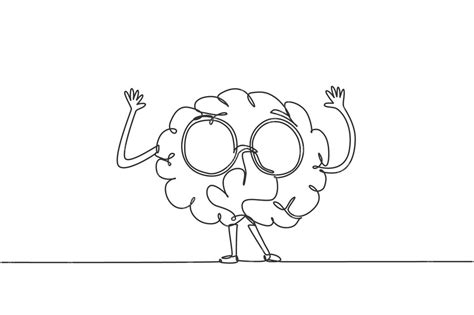 Premium Vector One Single Line Drawing Nerd Human Brain Wearing Round