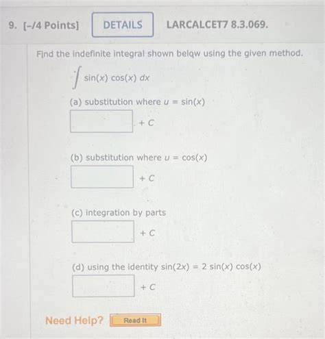 solved find the indefinite integral shown belaw using the