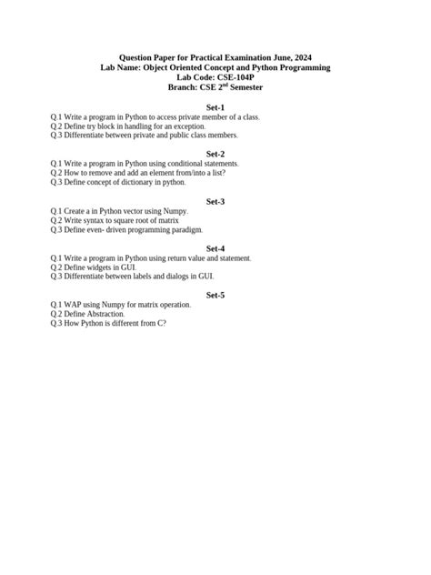 Question Paper For Practical Examination June Pdf