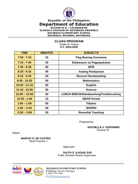 Class Program 2024 2025 Pdf