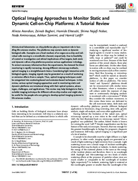 Pdf Optical Imaging Approaches To Monitor Static And Dynamic Cell‐on