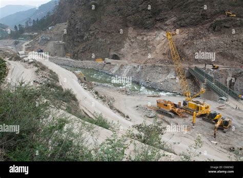 Building Site Of A New Hydropower Plant Near Wangdue Bhutan Stock