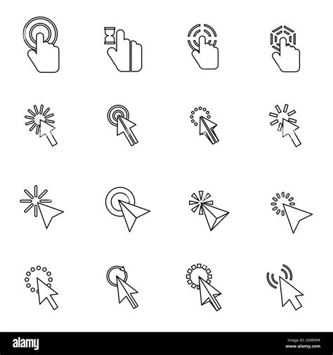 Mouse Pointer Icons Set In Thin Line Style For Any Design Stock Photo
