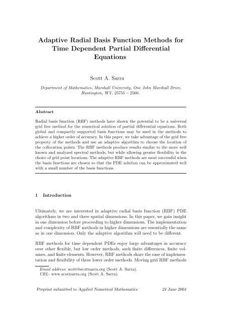 Adaptive Radial Basis Function Methods For Time Scott A Sarra