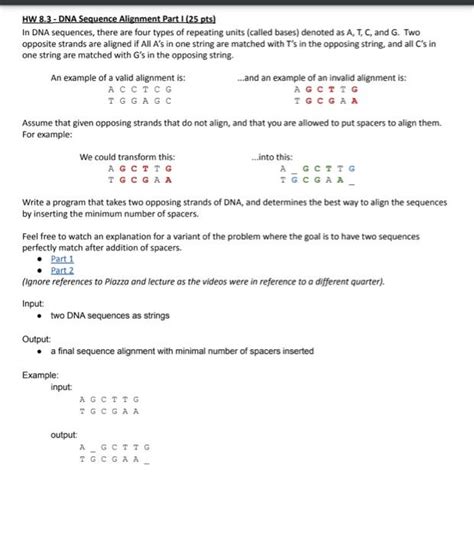 Solved HW 8 3 DNA Sequence Alignment Part 1 25 Pts In DNA Chegg Com