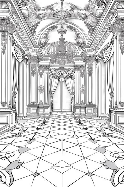 Luxurious Ballroom Coloring Page Line Art Drawings Line Art Drawings