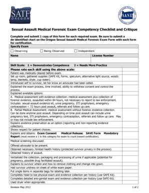 Fillable Online Orsane Oregonsatf Sexual Assault Medical Forensic Exam Competency Orsane