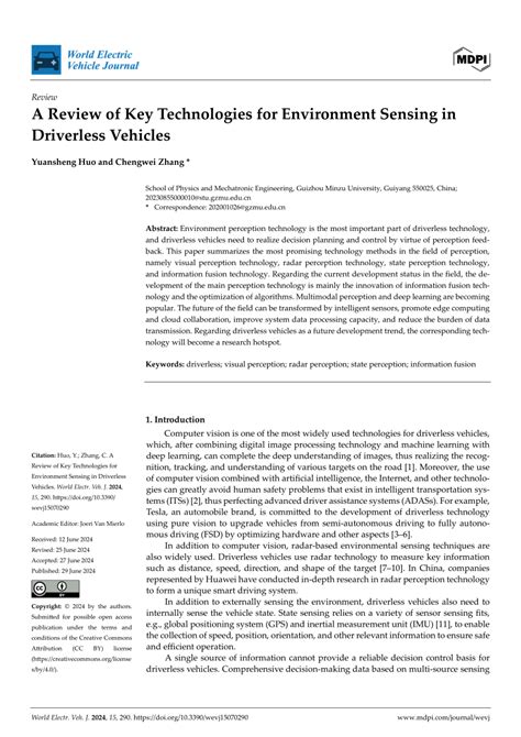 Pdf A Review Of Key Technologies For Environment Sensing In Driverless Vehicles