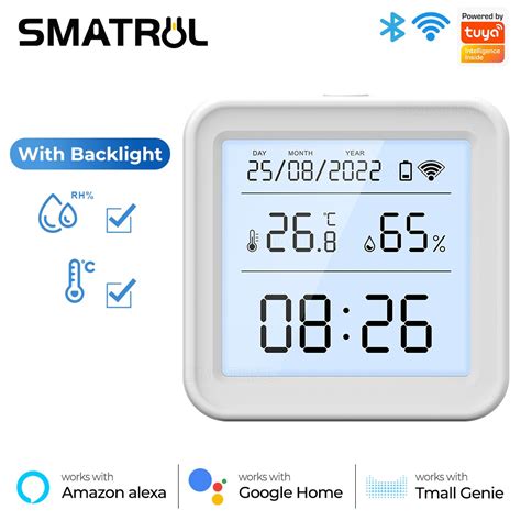 SMATRUL With Backlight Tuya Wifi Temperature Humidity Sensor Indoor Hygrometer Thermometer