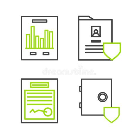 Set Line Safe With Shield Filled Form Document And Graph Chart Icon