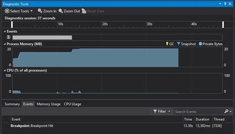 Debugging Visual Studio Enterprise Diagnostic Tools No Longer Shows Events At All Stack
