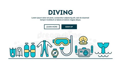 Diving Colorful Concept Header Flat Design Thin Line Style Stock Illustration Illustration