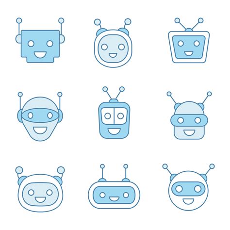Chatbots Color Icons Set Modern Robots Emojis Laughing Happy Chat Bot Smileys Virtual
