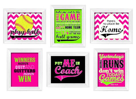 Softball Decor Theme Printable Custom 6pc Set Girls Hot Pink Lime Green