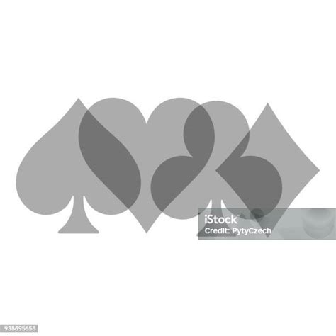 포커 카드 흰색 바탕에 하트 스페이드 다이아몬드 클럽에 맞는 카지노 도박 테마 벡터 일러스트입니다 부분적으로 겹치는 회색 투명